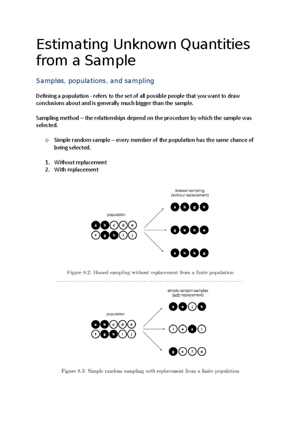 Estimating unknown quantities from a sample - Estimating Unknown Quantities from a Sample ...