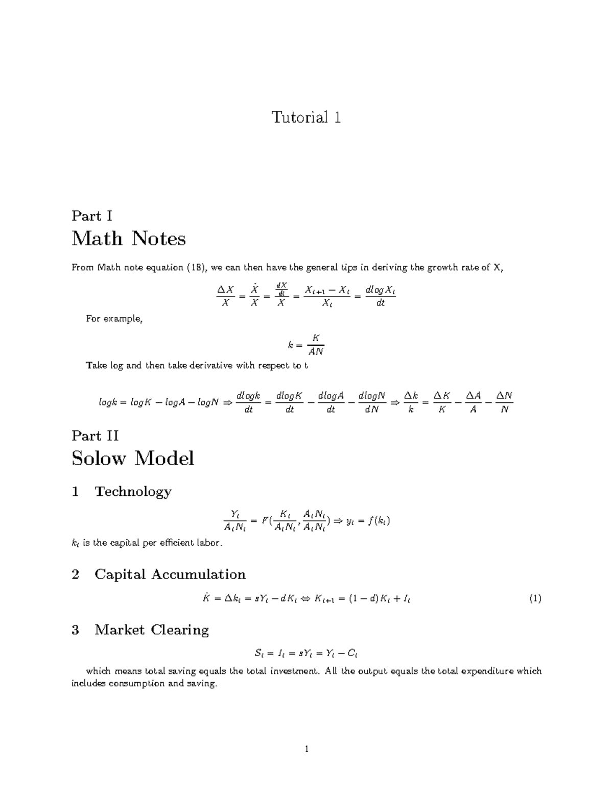 Tutorial 1 - Tutorial 1 Part I Math Notes From Math note equation (18 ...