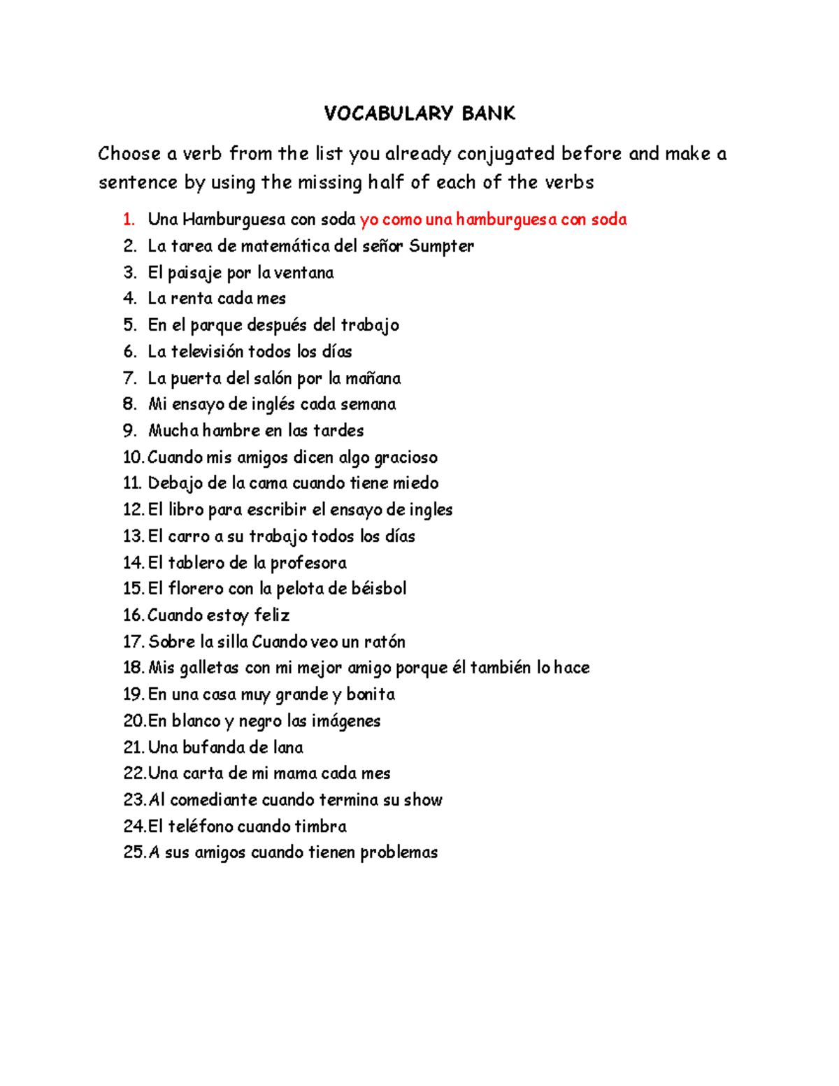 Braylan Hall - Vocabulary BANK and verbs - VOCABULARY BANK Choose a ...