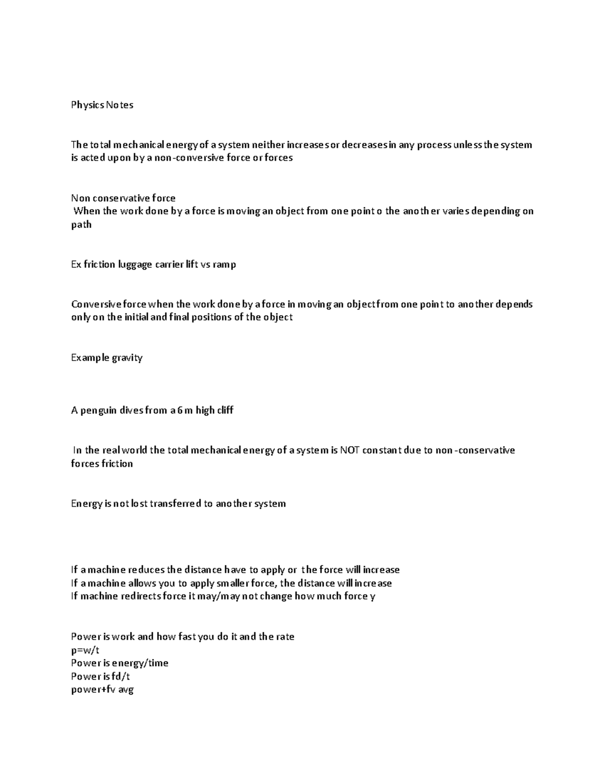 Physics Notes Power And Work - Physics Notes The total mechanical ...