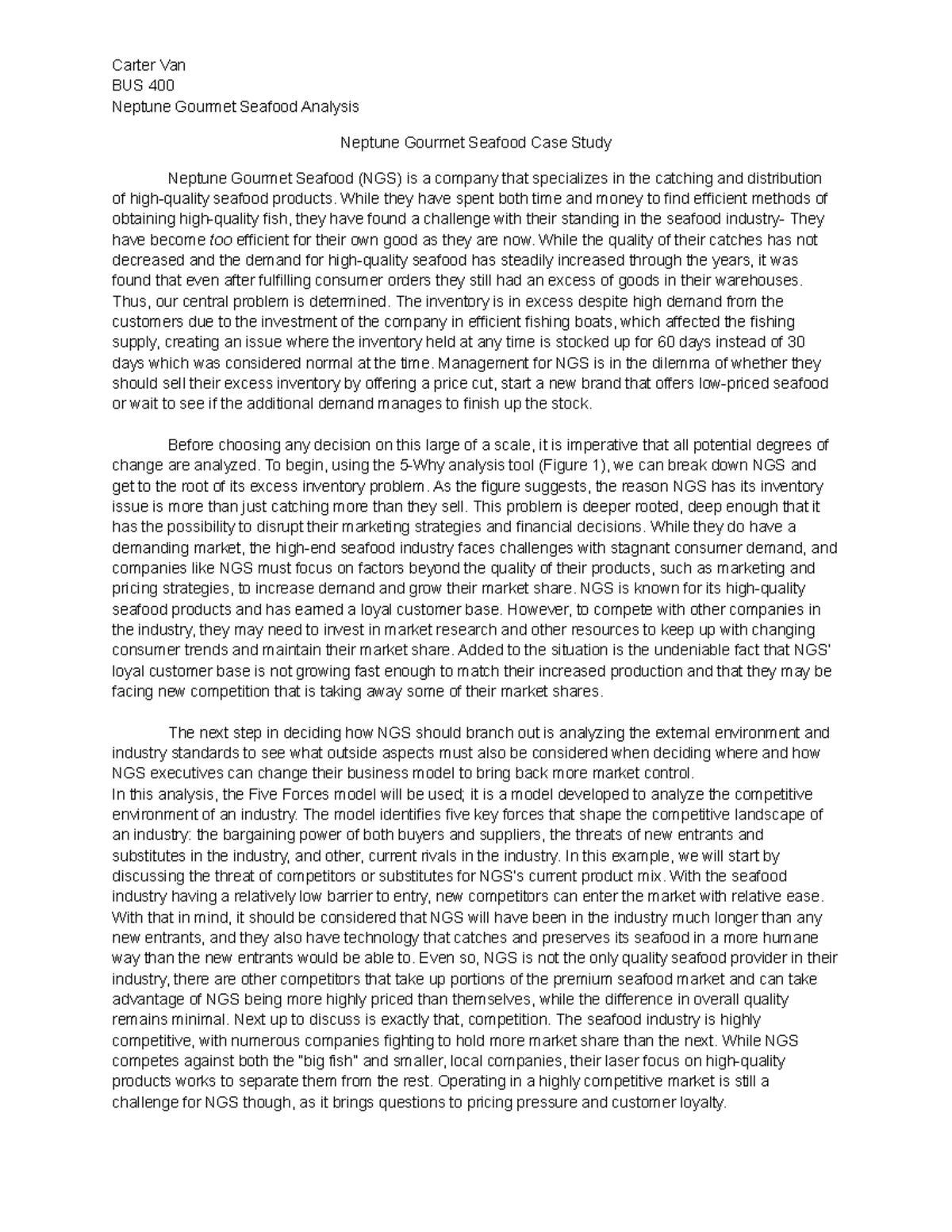 CV Case Analysis 1 - aaaaa - Carter Van BUS 400 Neptune Gourmet Seafood ...