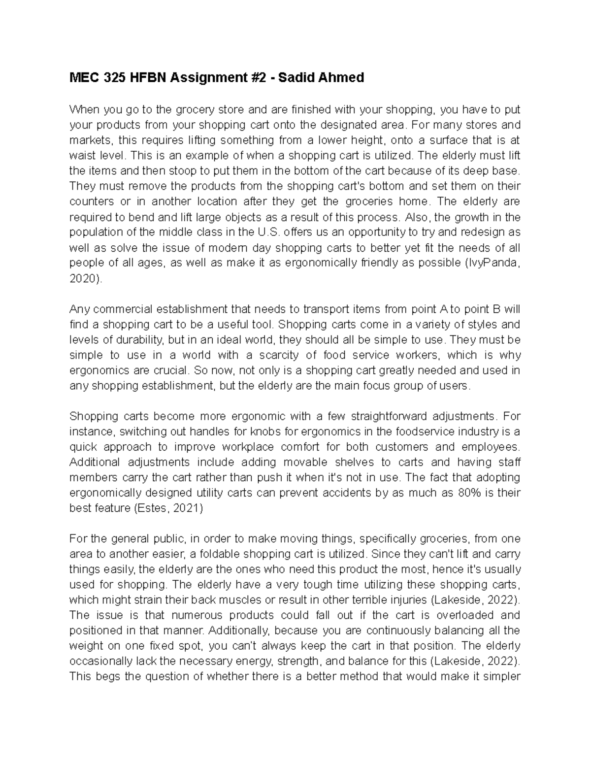 HFBN Assignment #2 - For many stores and markets, this requires lifting ...