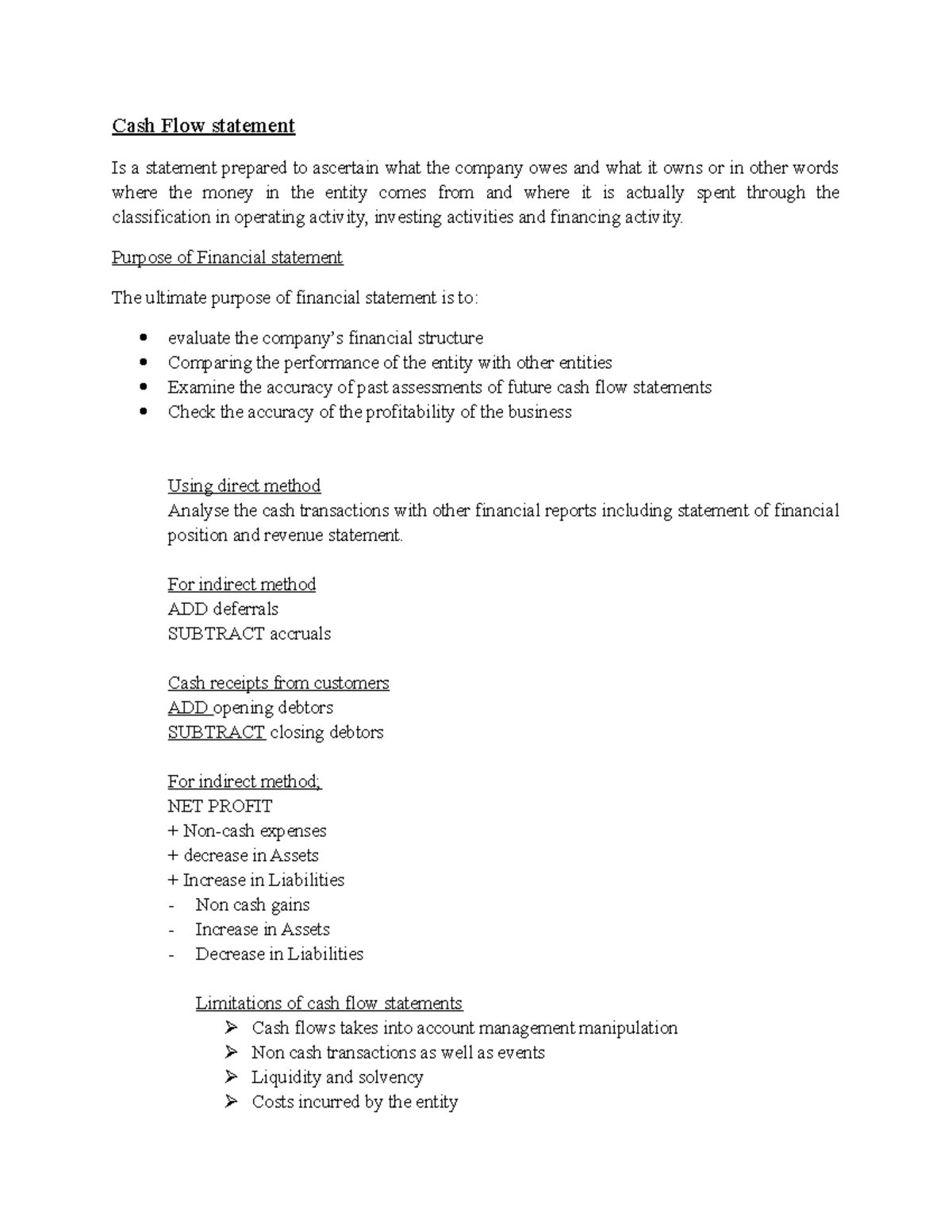 Cash Flow statement Additional Notes - Cash Flow statement Is a ...