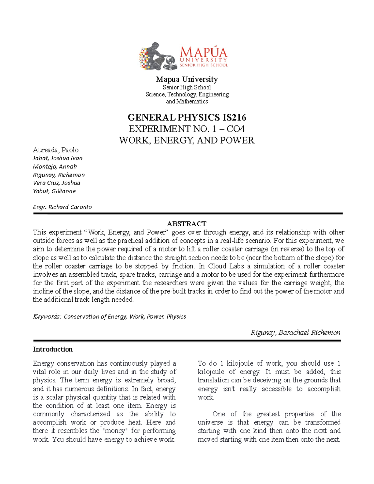 IS216 Group 1 Laboratory CO4 - Mapua University Senior High School ...