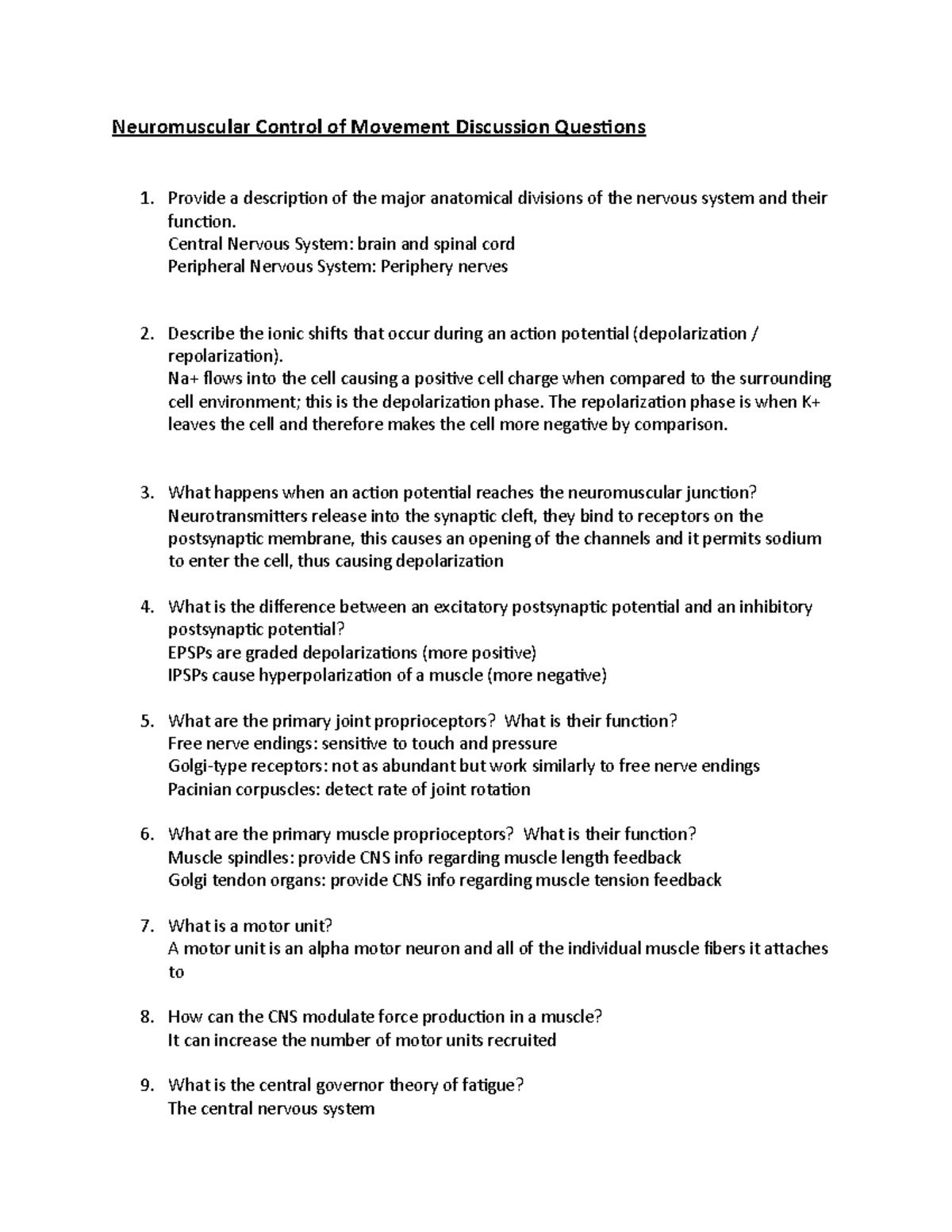 Neuromuscular Control of Movement Activity - Neuromuscular Control of ...