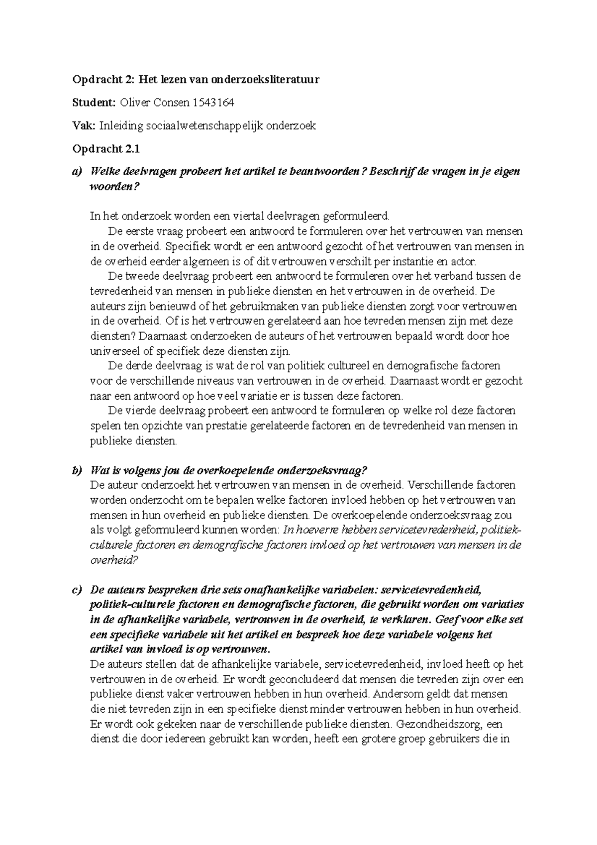 Opdracht 2 Inleiding sociaalwetenschappelijk onderzoek - Opdracht 2 ...