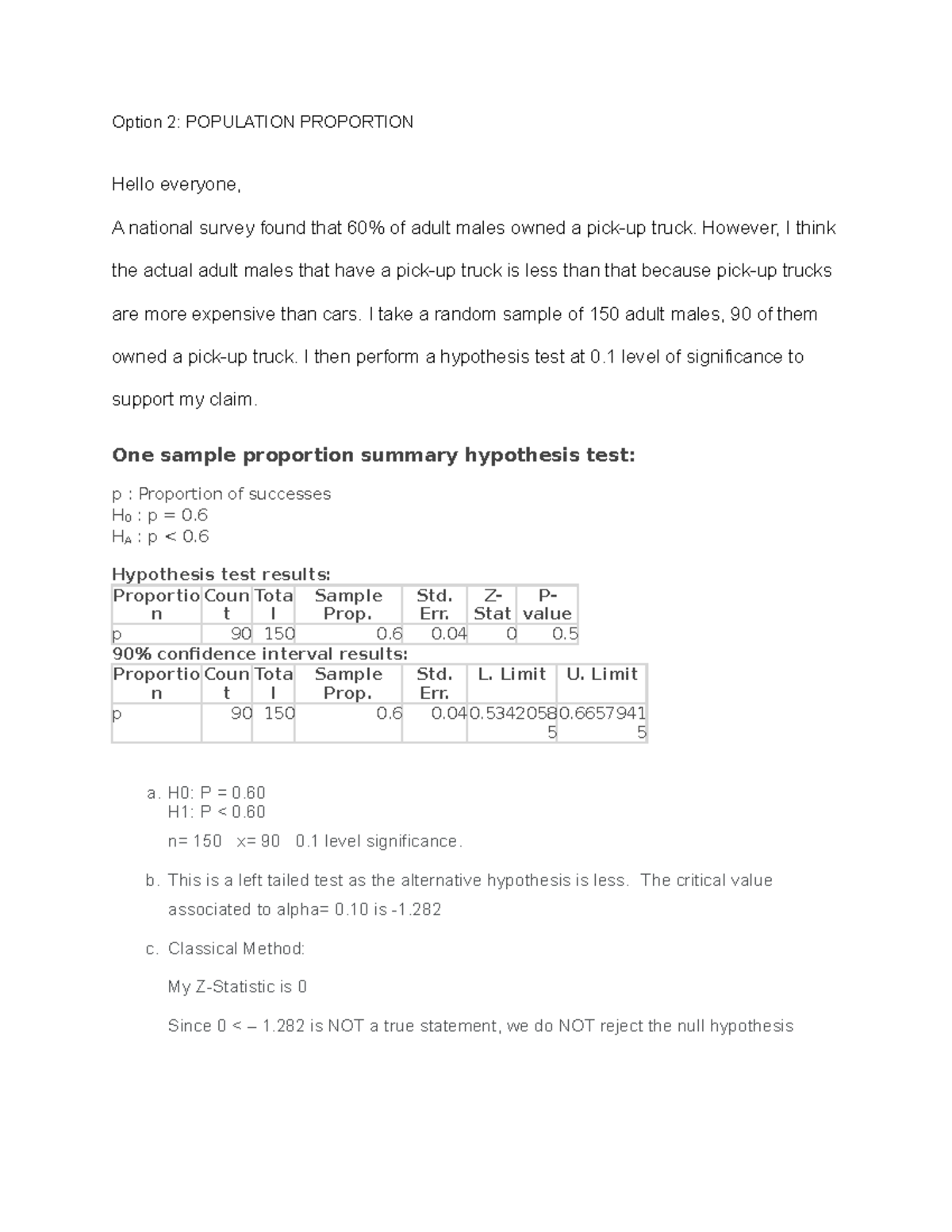 Module 4 Option 2 Population proportion Option 2 - Option 2: POPULATION ...