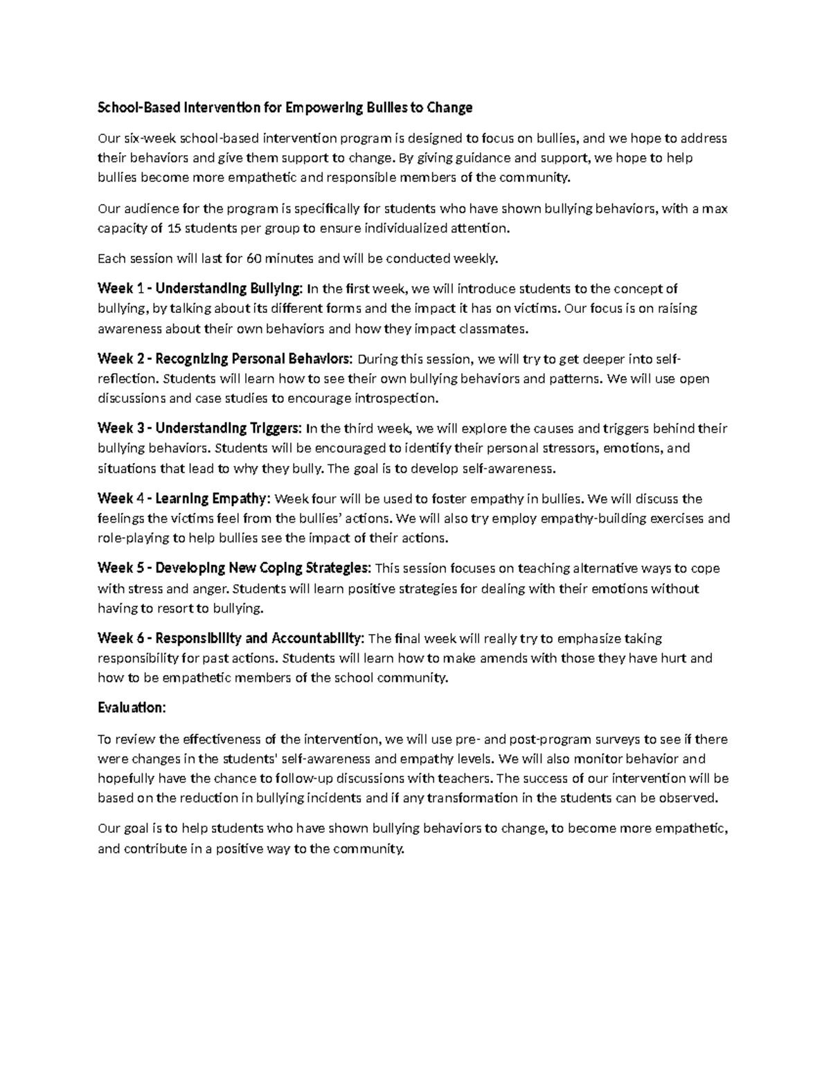 School-Based Intervention for Empowering Bullies to Change - By giving ...