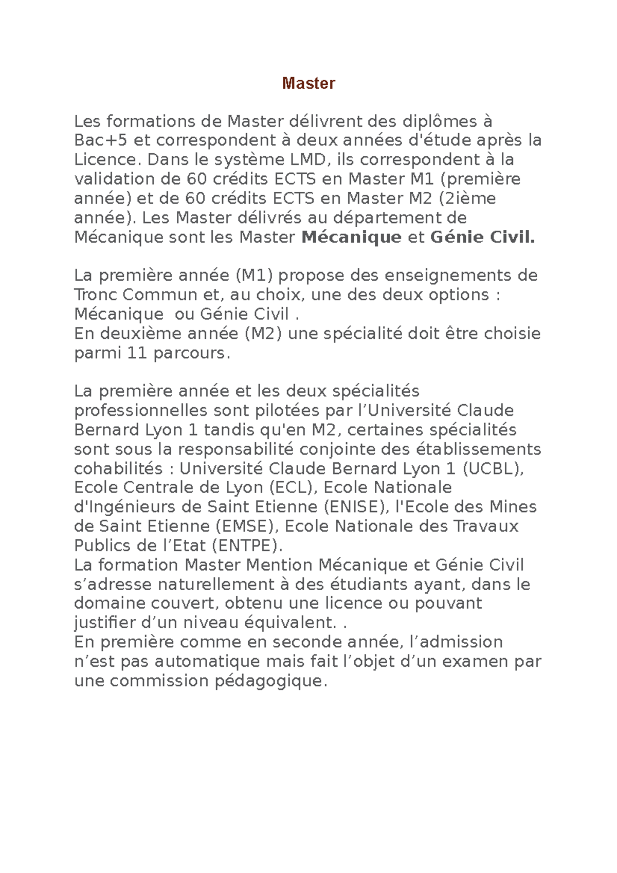 Master meca - meca - Master Les formations de Master délivrent des diplômes à Bac+5 et ...