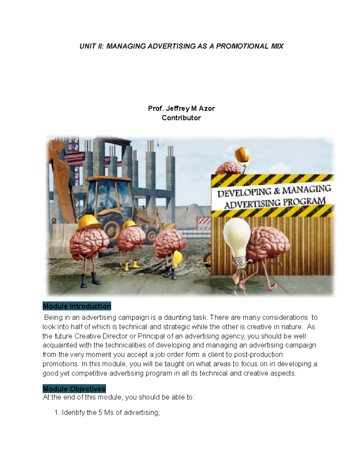 Advertising UNIT II - module 4, 5, 6 copy copy - UNIT II: MANAGING ...