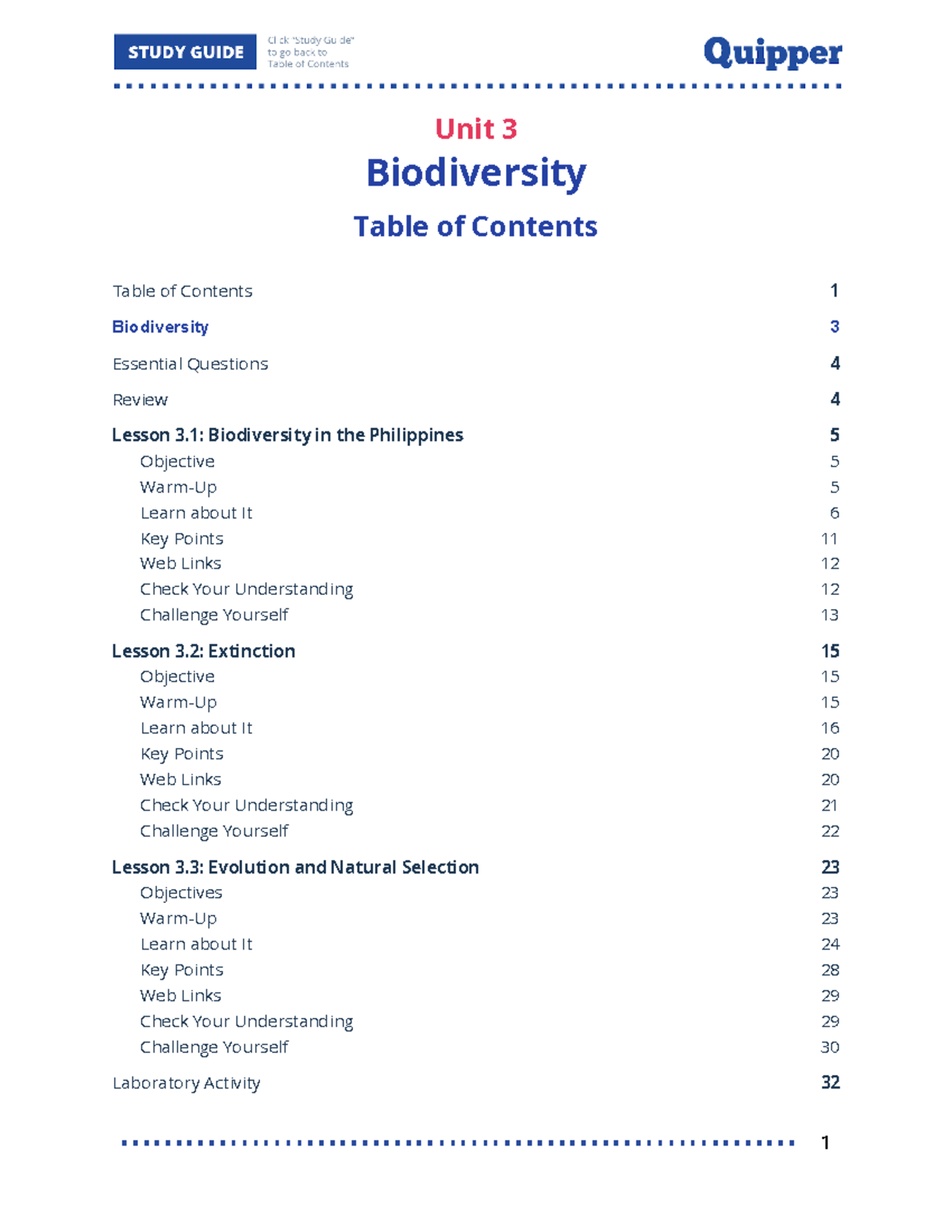 03. Science 9 Unit 3 Biodiversity (Study Guide) - Biodiversity - Unit Table of Contents Table of ...