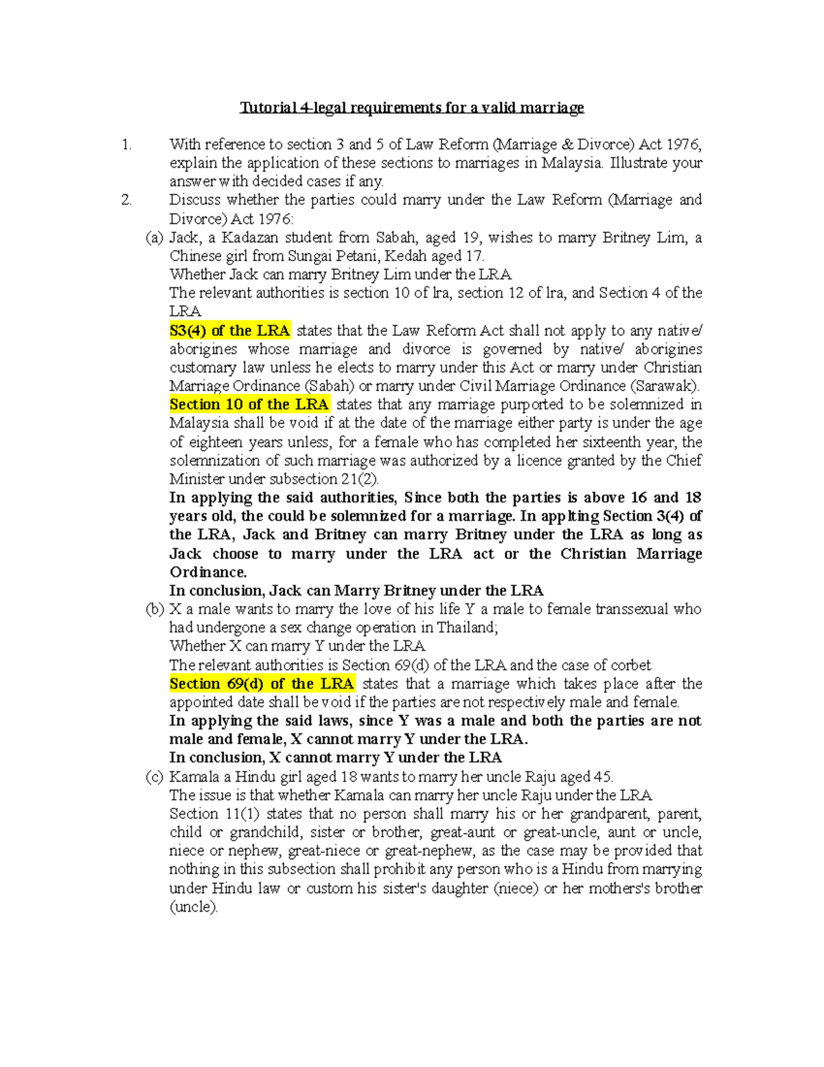 303758 Tutorial 4-legal requirements of a valid marriage - Tutorial 4 ...