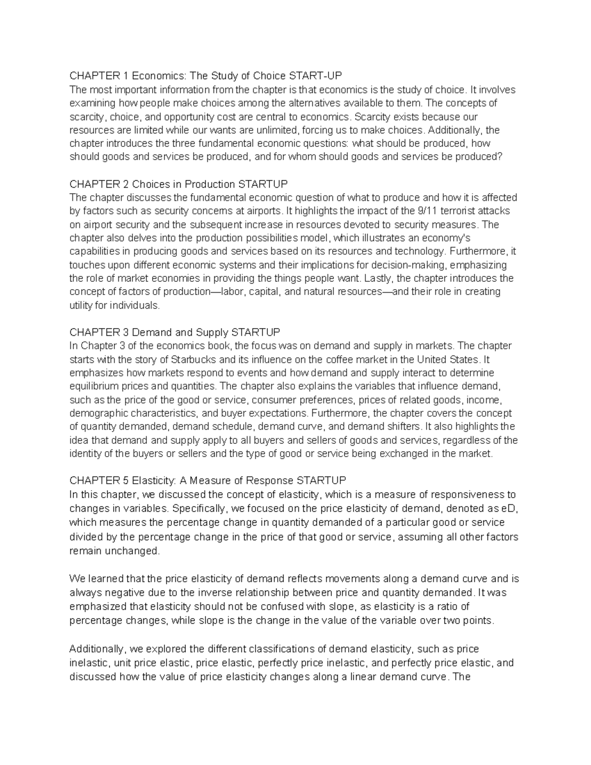 ECON Chapter Summaries - CHAPTER 1 Economics: The Study of Choice START ...