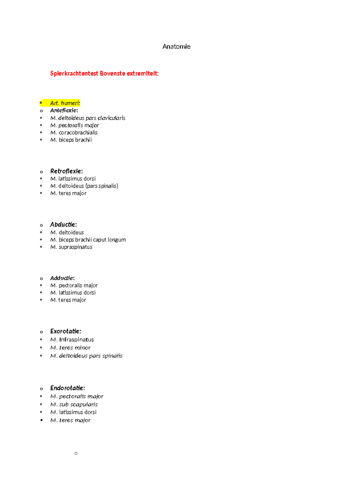 Anatomie periode 3 - Anatomie Spierkrachtentest Bovenste extremiteit ...