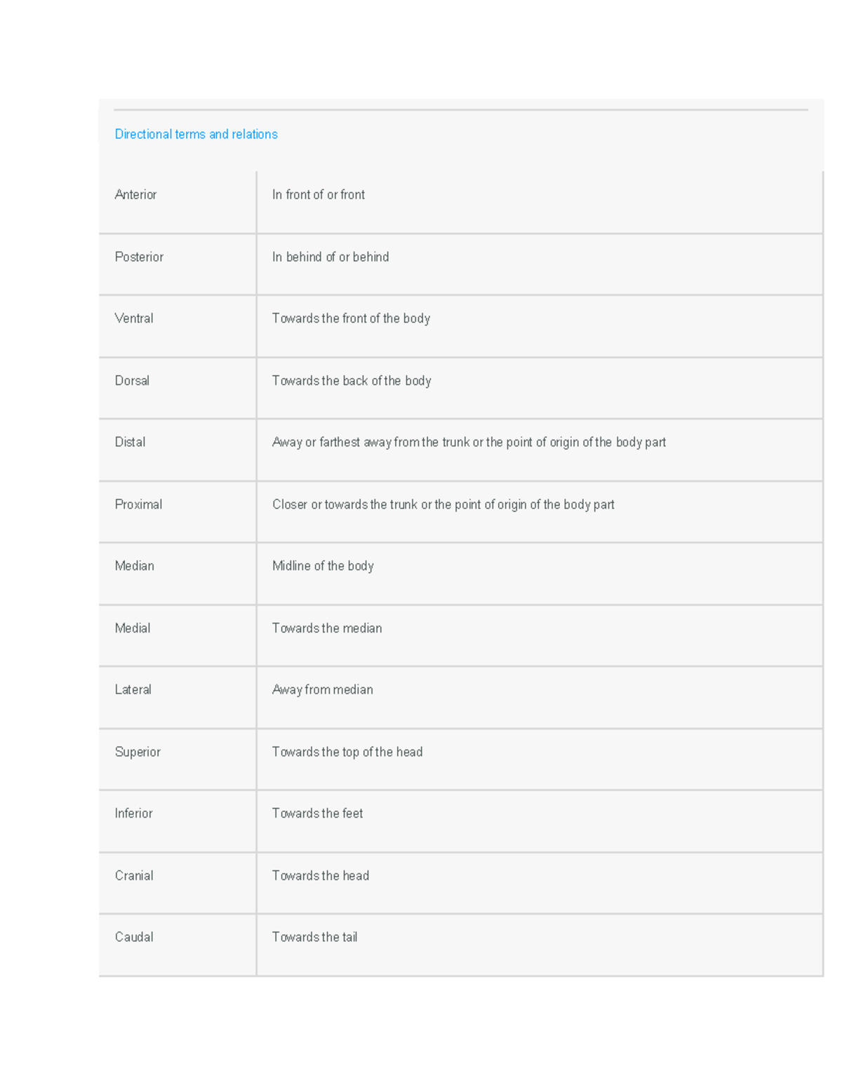 Anatomy - Directional terms and relations Anterior In front of or front ...