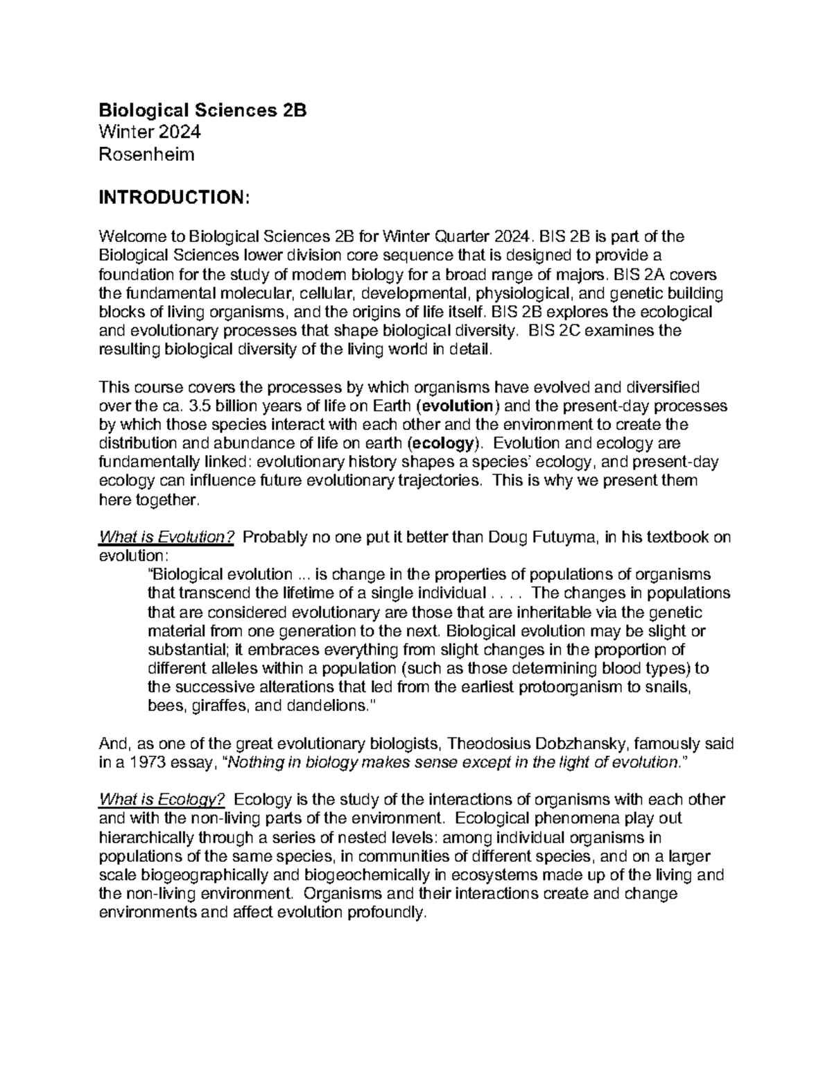 Syllabus 2024-Rosenheim - Biological Sciences 2B Winter 20 24 Rosenheim ...
