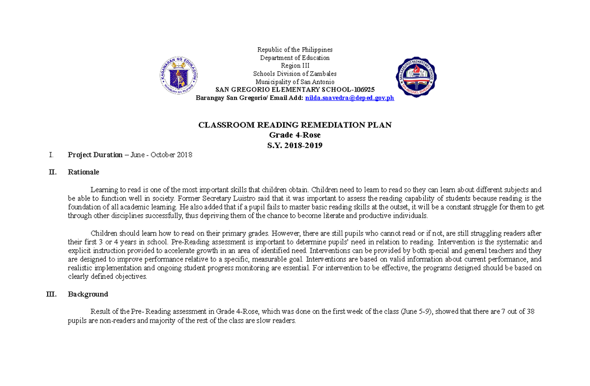 400473532 Reading Remediation Plan - Republic of the Philippines ...