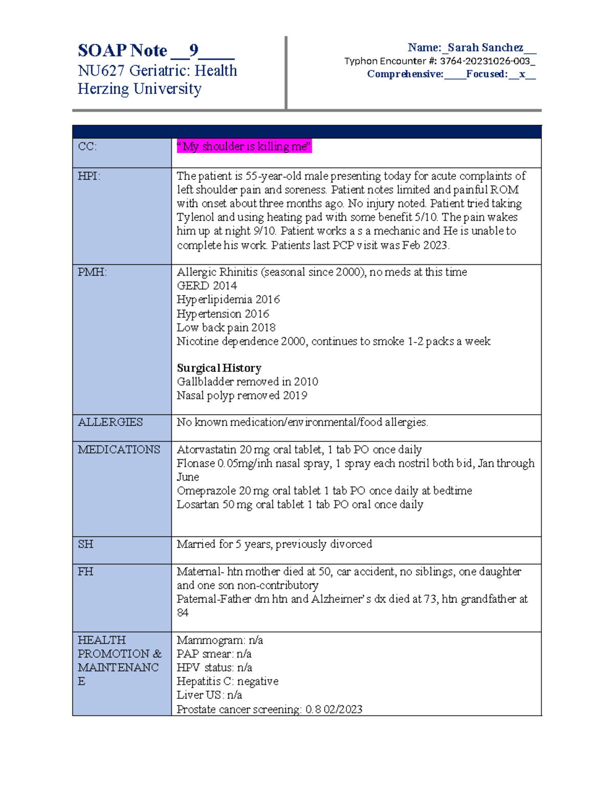 Geriatric SOAP note5 - soap note - SOAP Note 9__ NU627 Geriatric ...