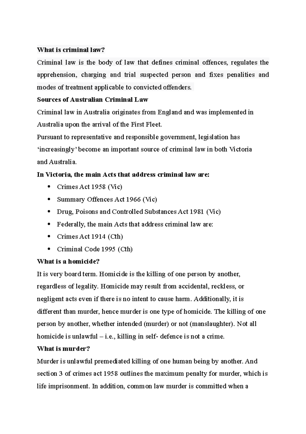 Criminal law Notes - What is criminal law? Criminal law is the body of ...