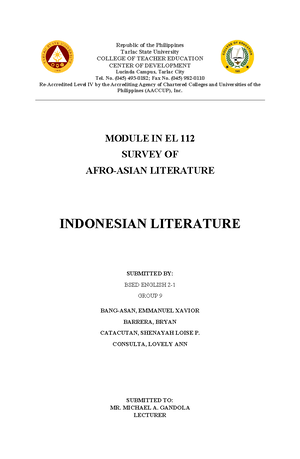 EL 111 Working Module - EL 111 MODULE MIDTERM BACHELOR OF SECONDARY EDUCATION DEPARTMENT (FRONT ...