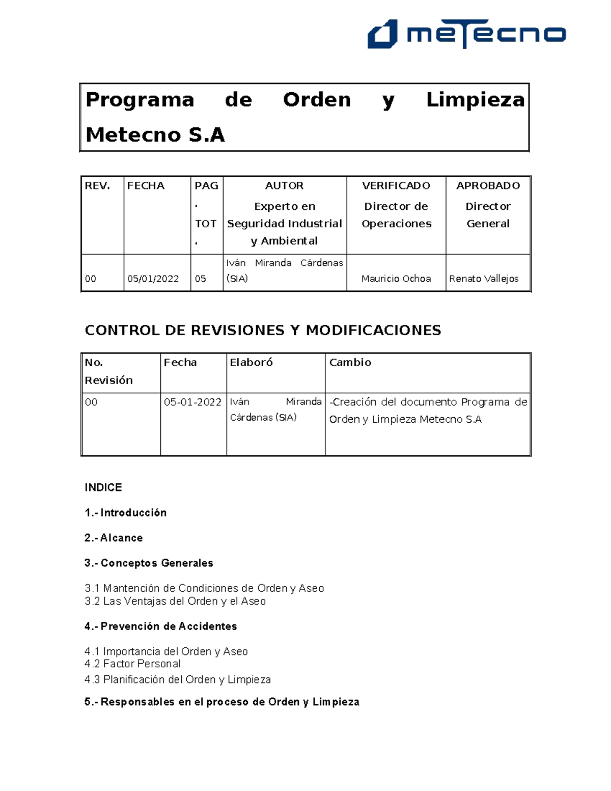 Programa de Orden y Limpieza Metecno - Programa de Orden y Limpieza ...