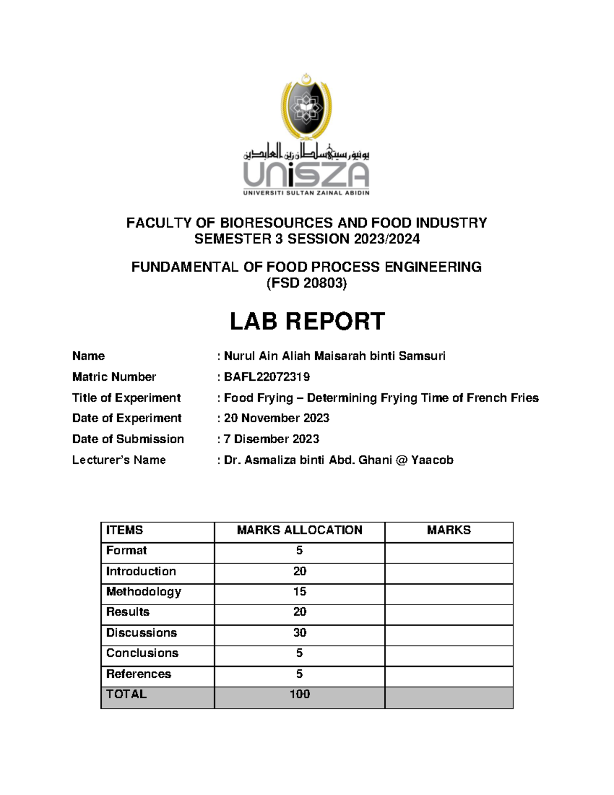 Virtual Lab Report 4 - Food Frying – Determining Frying Time of French ...