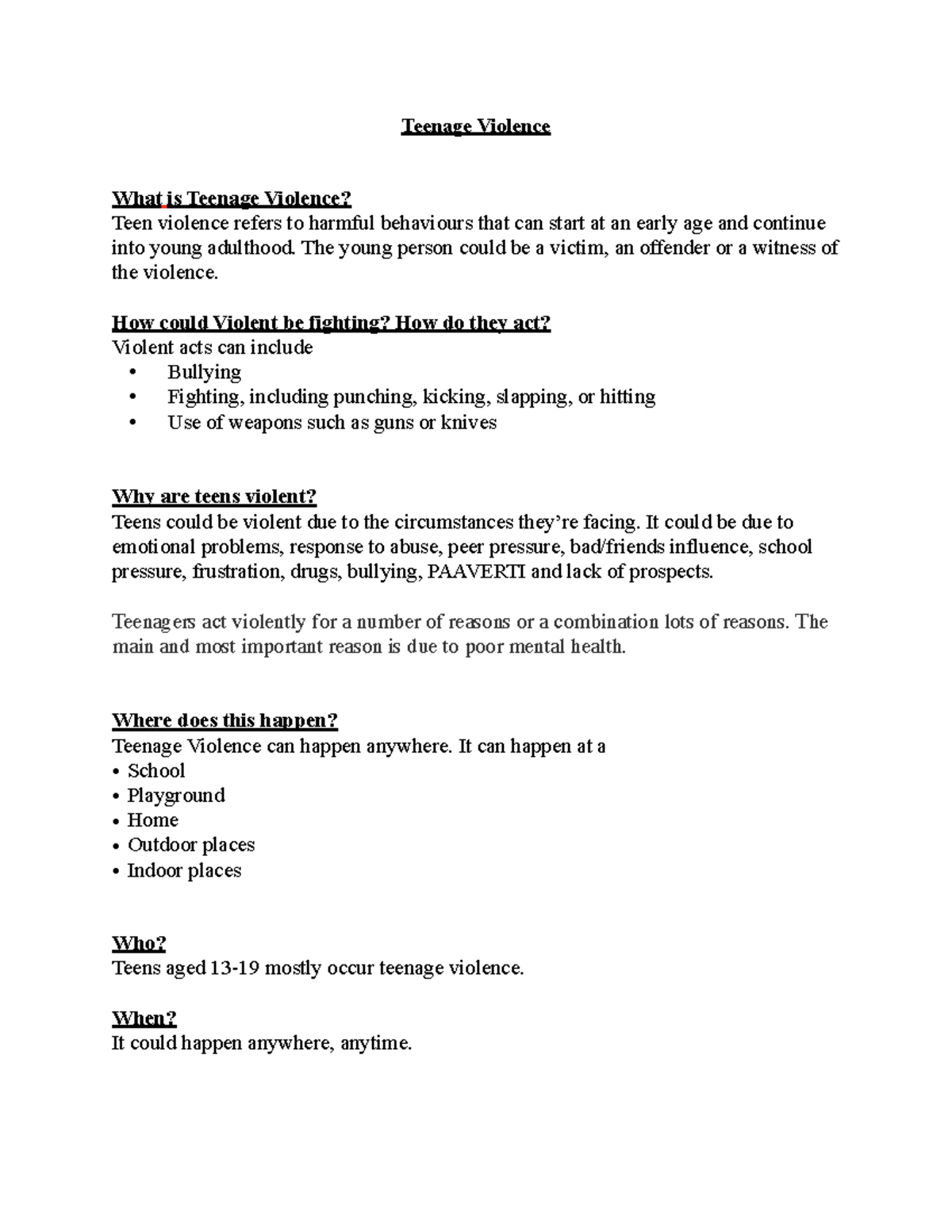Teenage Violence pdf - Teenage Violence What is Teenage Violence? Teen ...