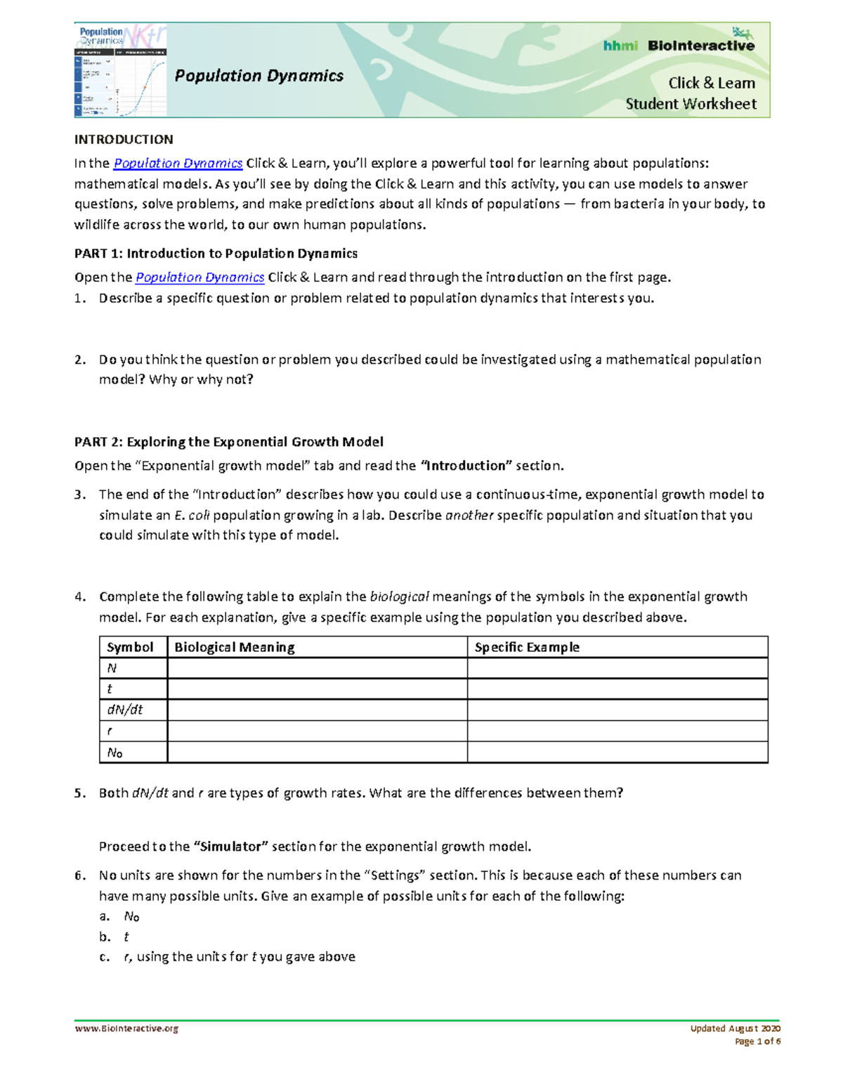 Population Dynamics Student WS - BioInteractive Updated August 2020 ...