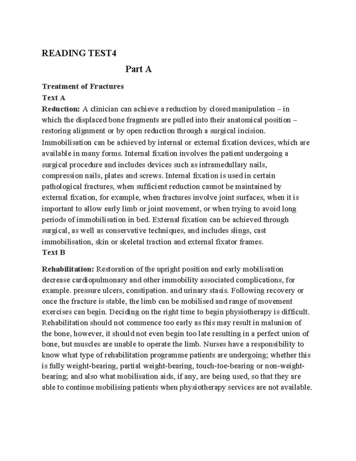 Oet Reading Material Task Practice Test 4 - READING TEST Part A ...