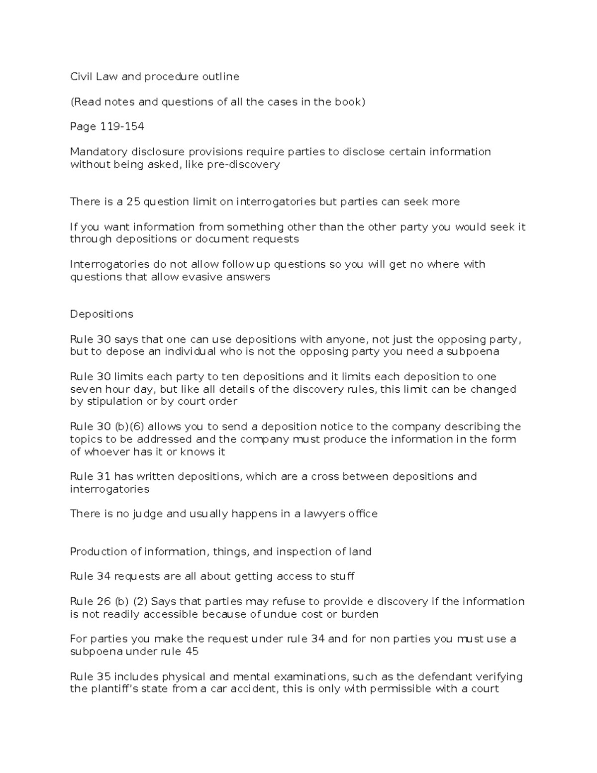 Civil law and procedure outline - Civil Law and procedure outline (Read ...