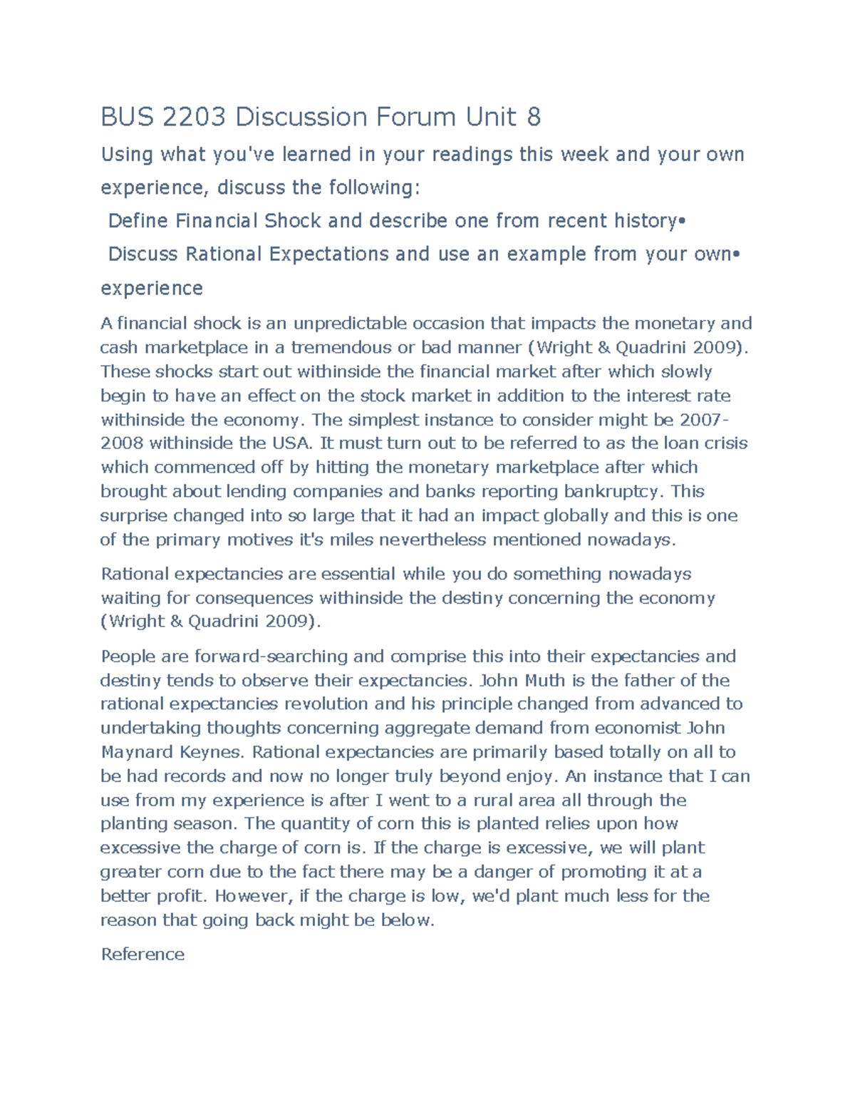 BUS 2203 Discussion Forum Unit 8 - BUS 2203 Discussion Forum Unit 8 ...