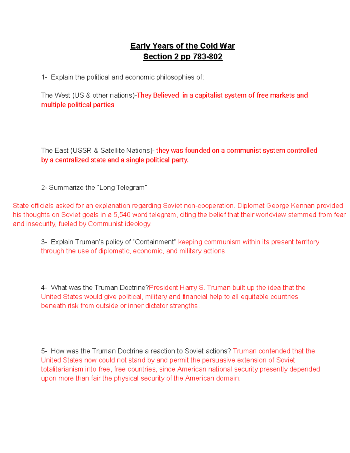 Early Years of the Cold War - Early Years of the Cold War Section 2 pp ...