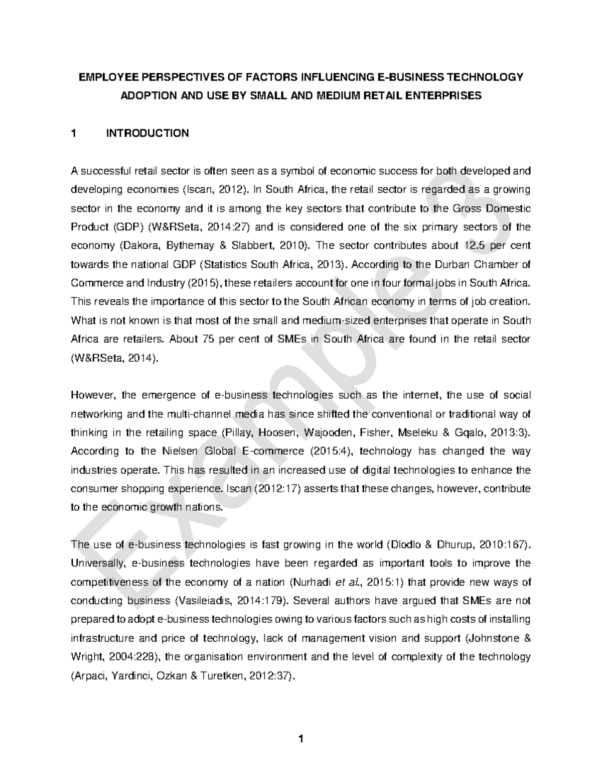 Introduction section - Example 3 - 1 EMPLOYEE PERSPECTIVES OF FACTORS ...