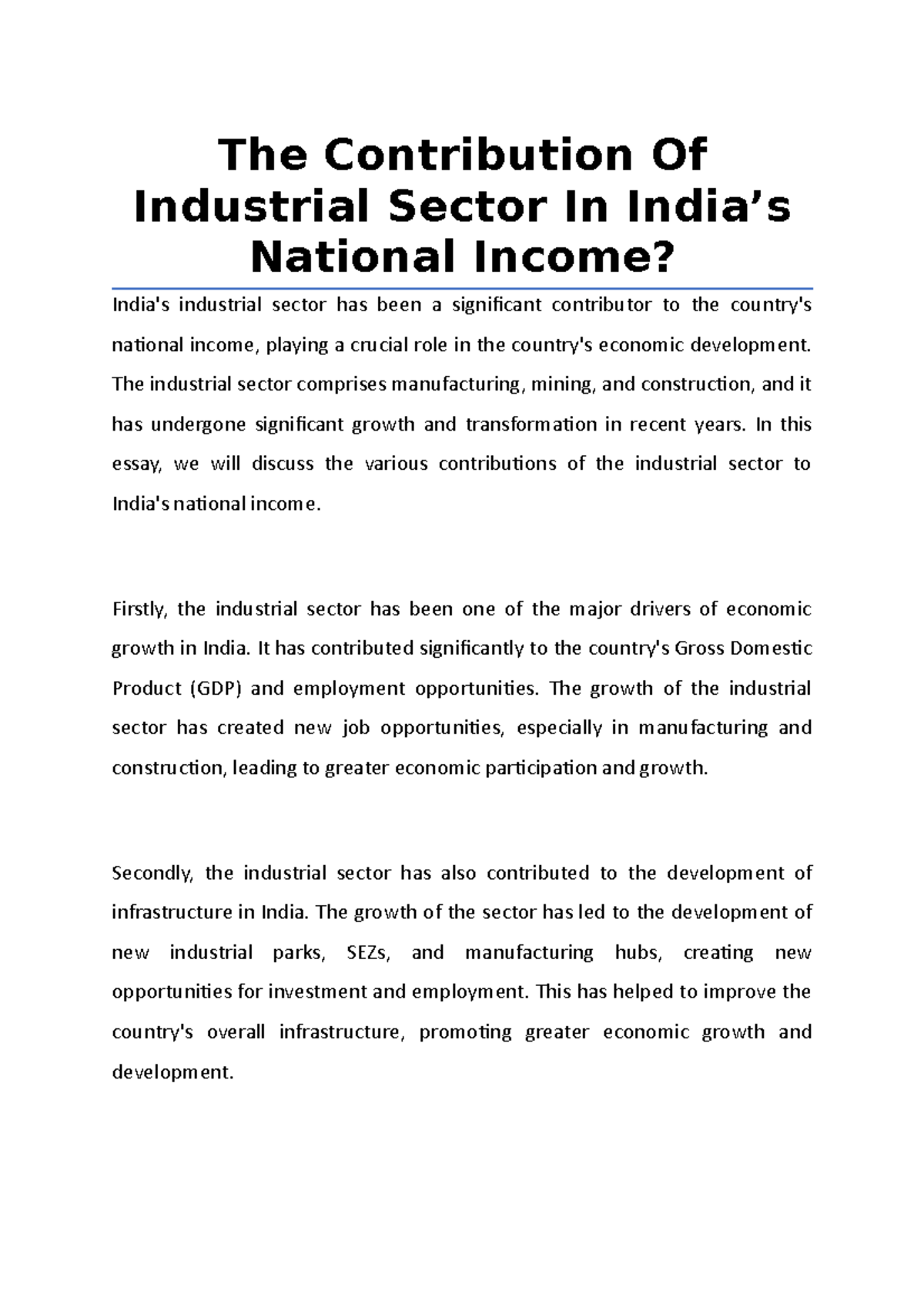 The Contribution Of Industrial Sector In India’s National Income - The ...