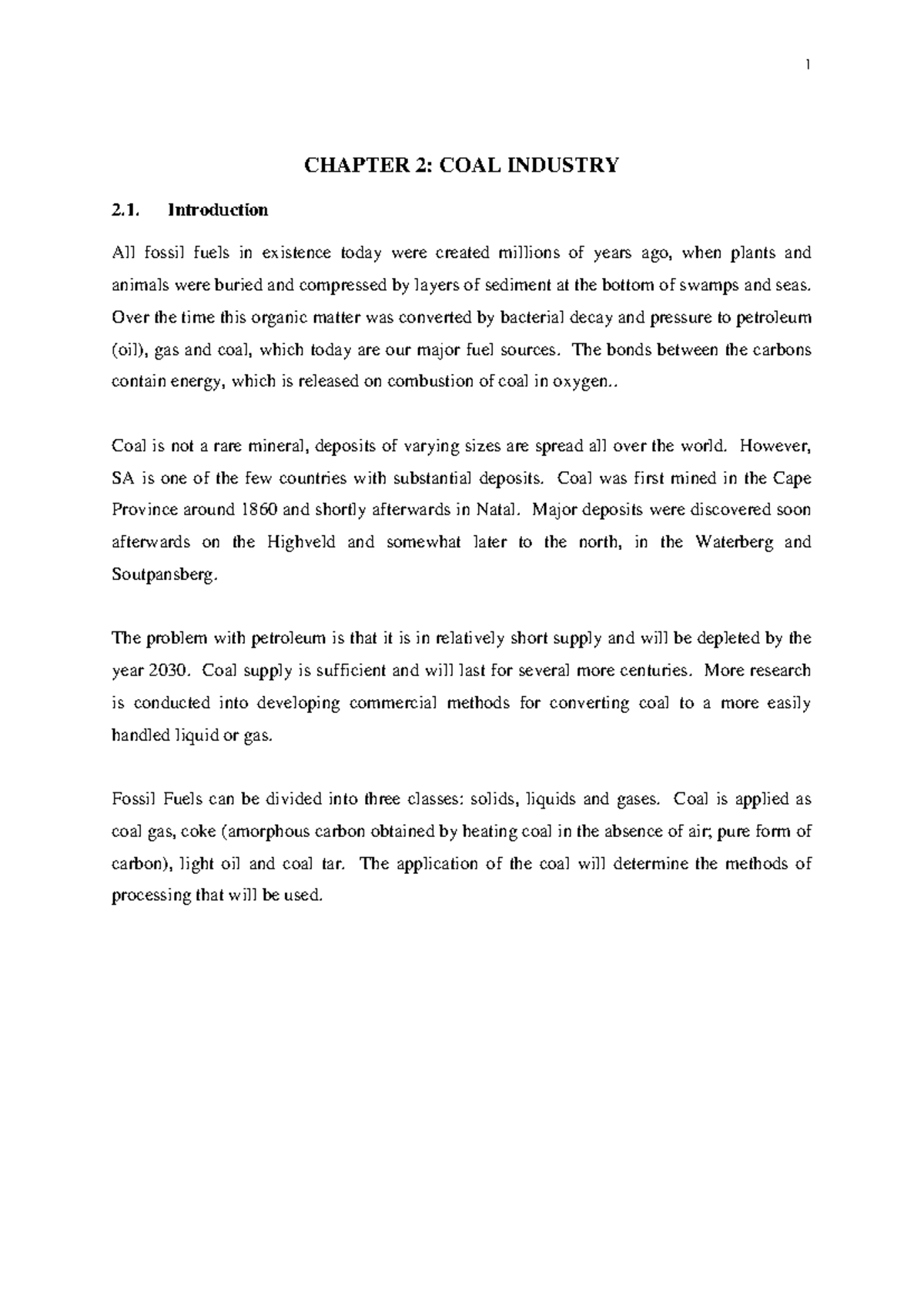 Coal industry notes - Doc j Debbie - CHAPTER 2: COAL INDUSTRY 2 ...