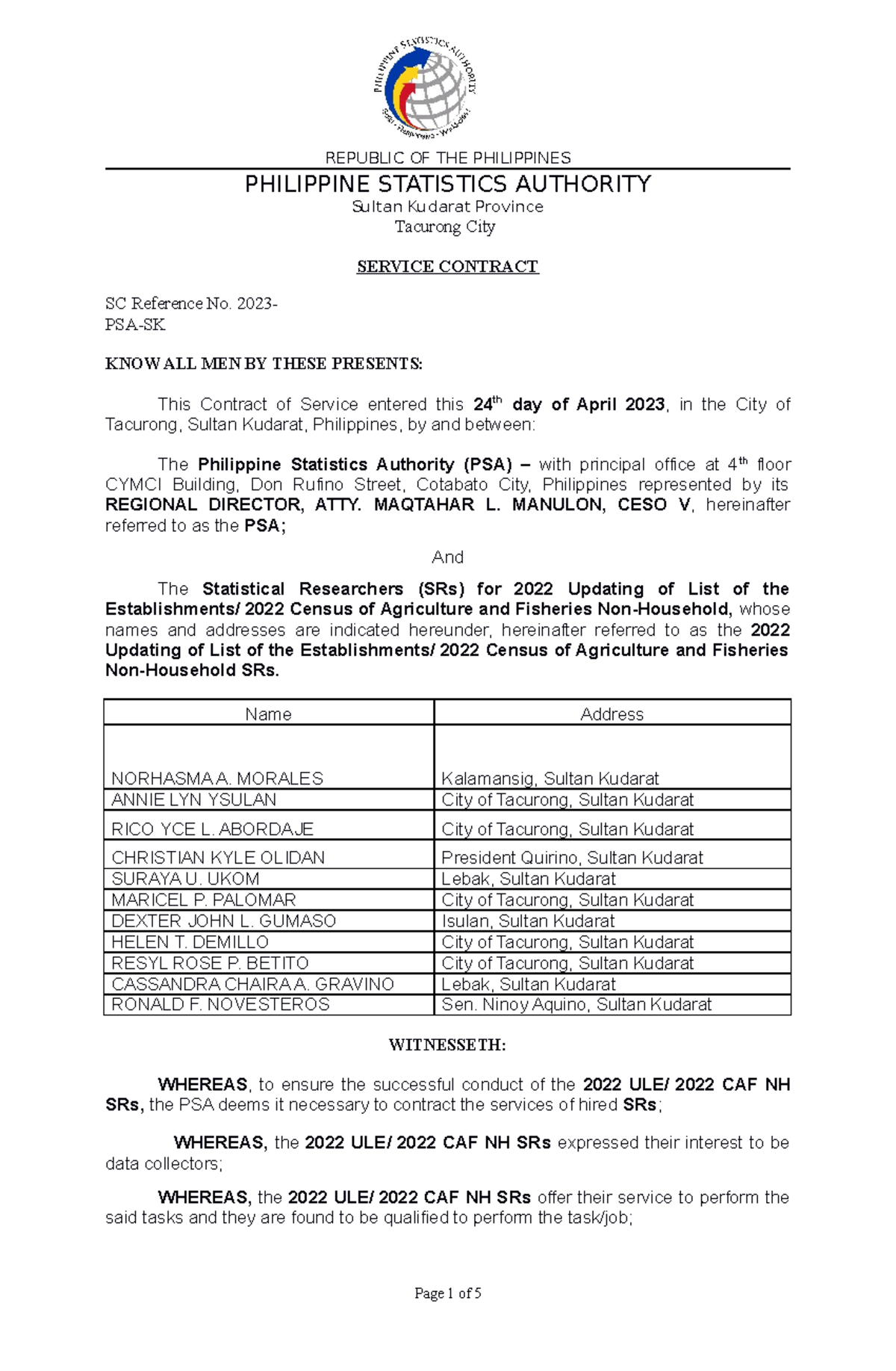 2022 ULE 2022 CAF NH Service Contract (for supervisor) - REPUBLIC OF ...
