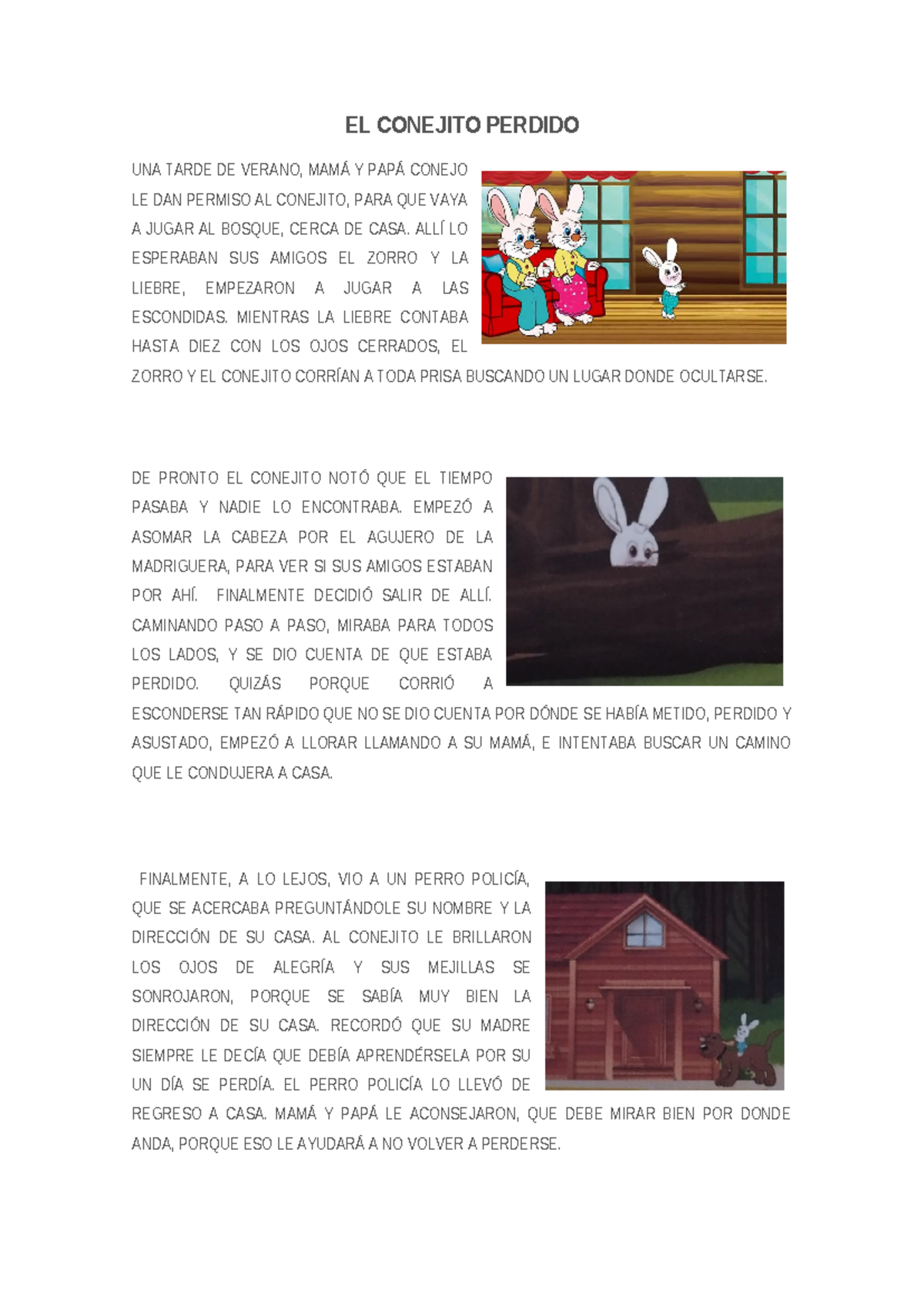 El conejito perdido - cuento corto para niños de 4 años - EL CONEJITO ...