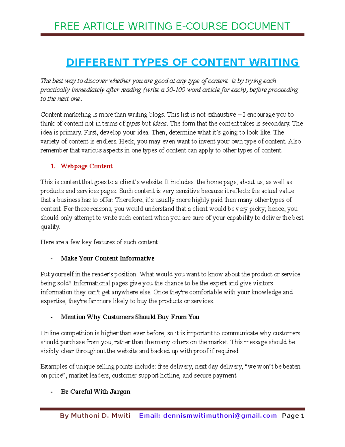 Different Types of Content writing - DIFFERENT TYPES OF CONTENT WRITING ...