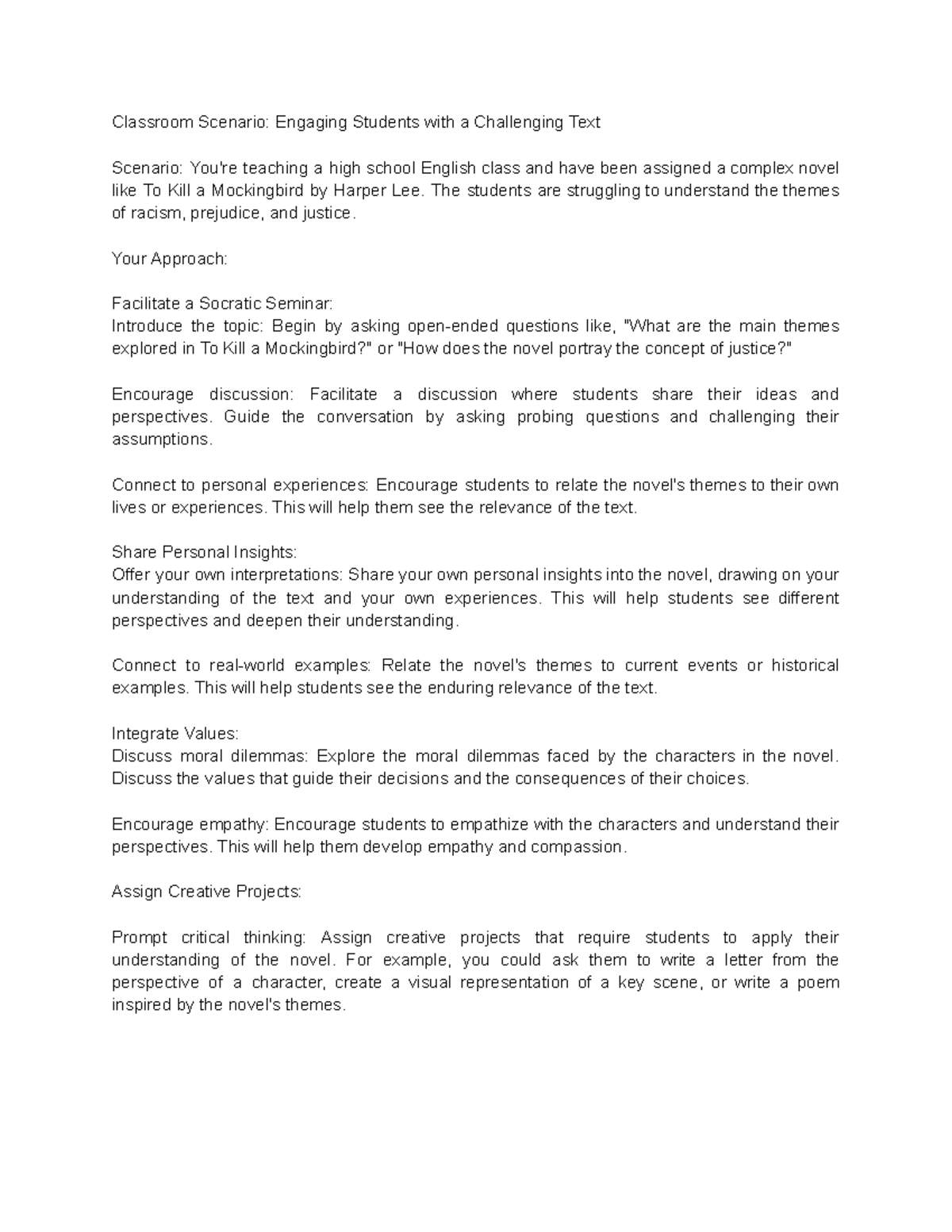 Classroom Scenario- Engaging Students with a Challenging Text-1 ...