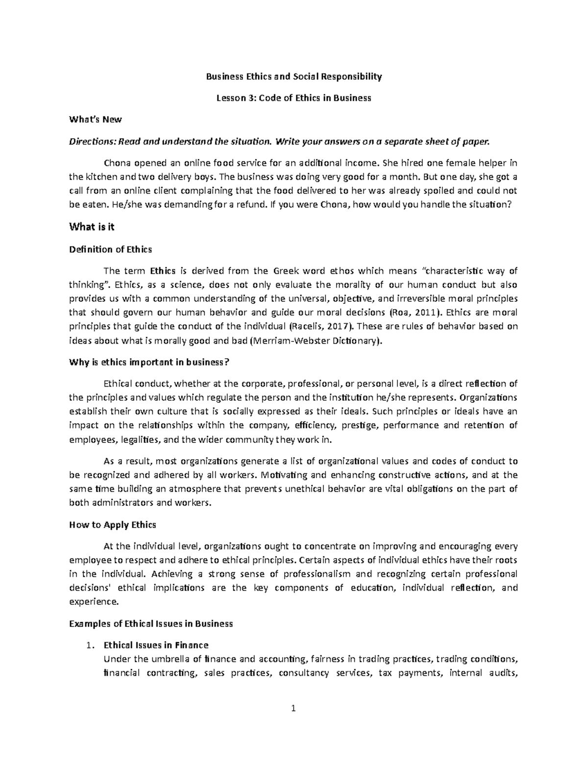 Lesson-3 Code-of-Ethics - Business Ethics and Social Responsibility ...