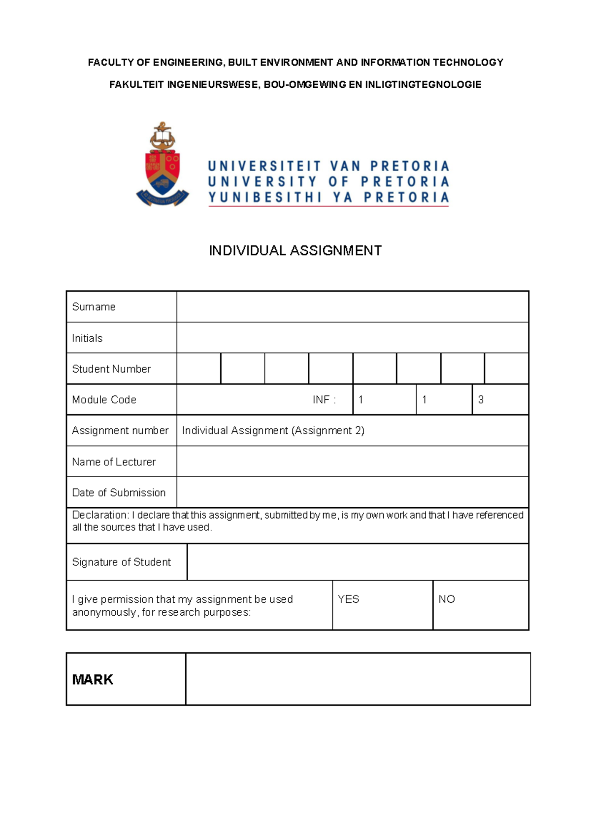 Individual assignment - Signature of Student I give permission that my ...