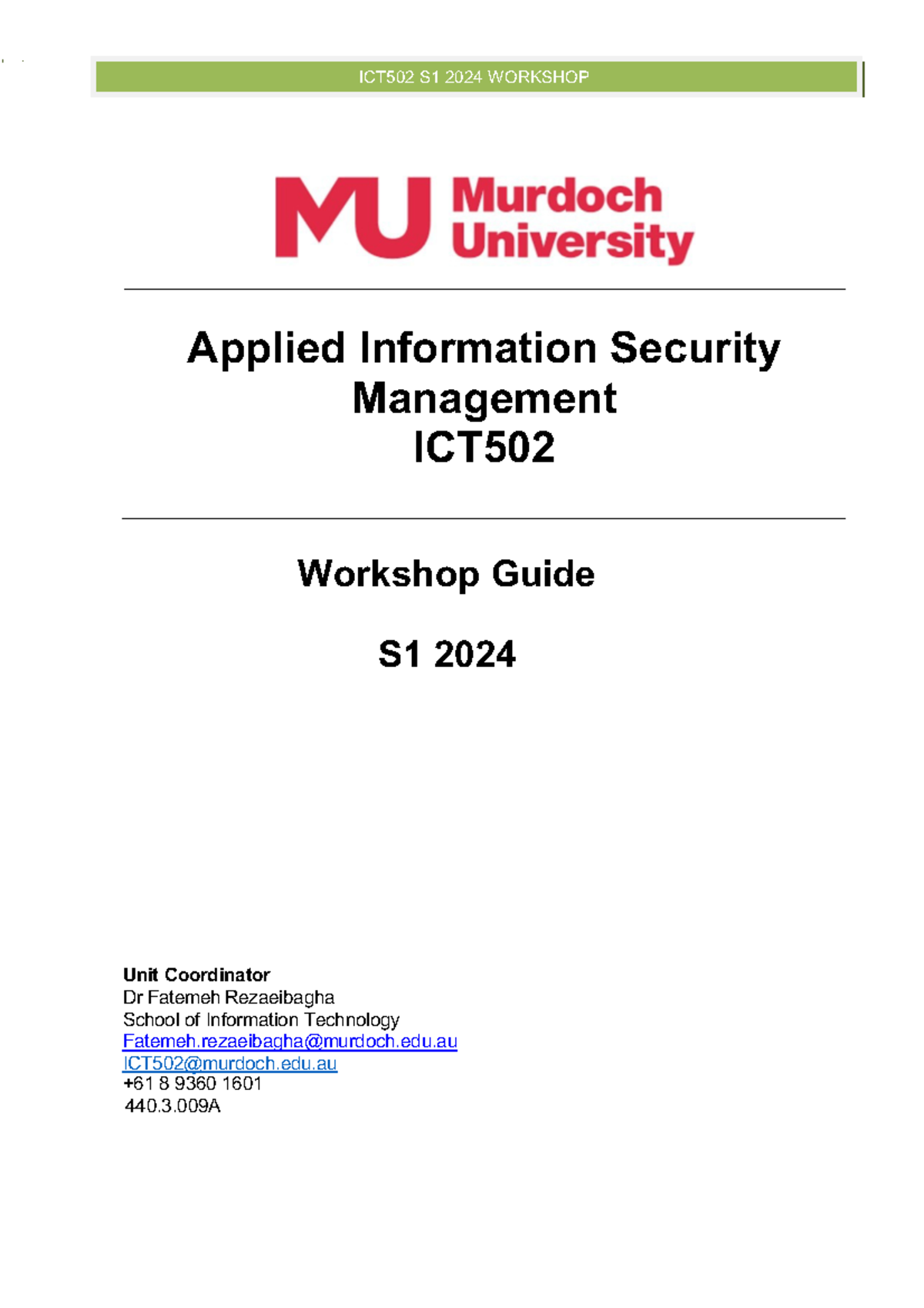 ICT502 2024 Workshop Guide - Applied Information Security Management ...
