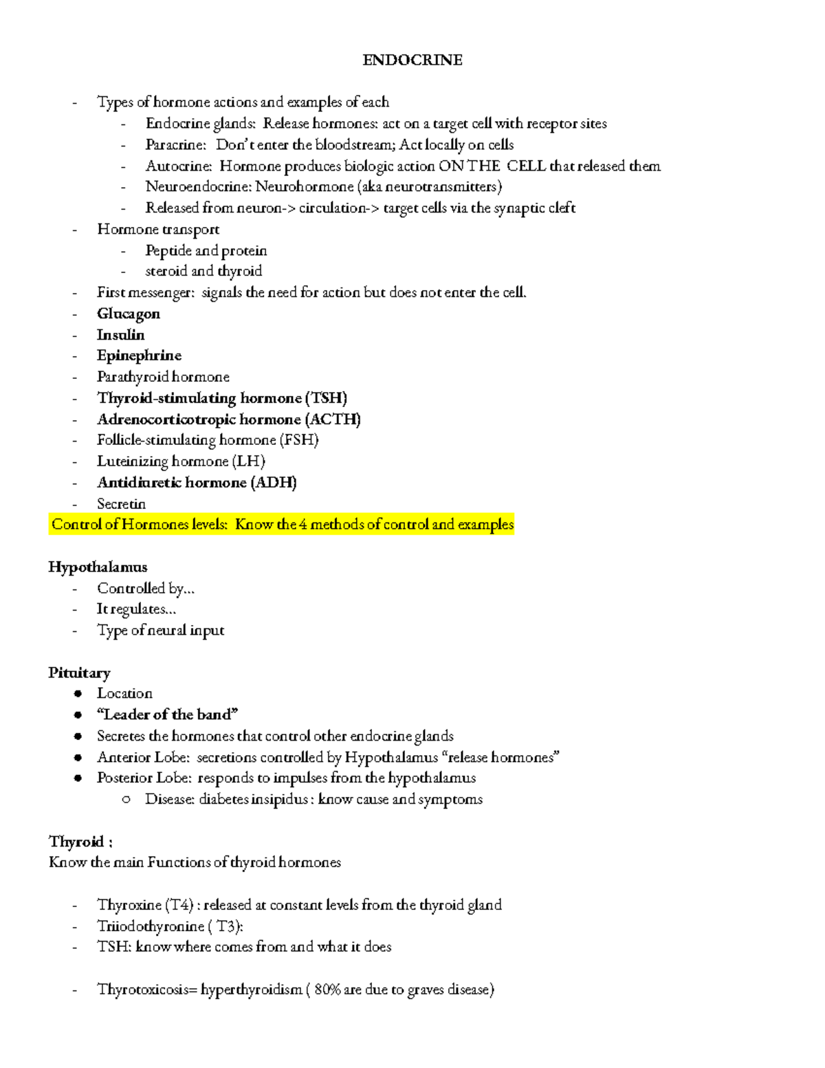 Endocrine study guide - ENDOCRINE Types of hormone actions and examples ...