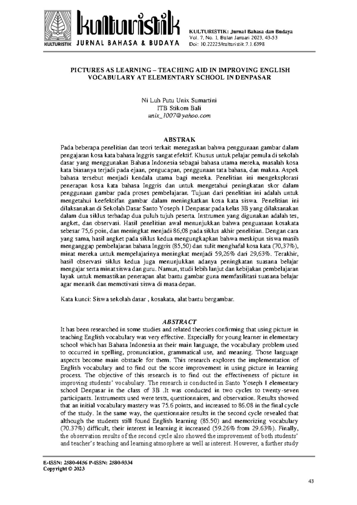 6398-Article Text-33222-1-10-20230131 - PICTURE AS LEARNING – TEACHING AID... E-ISSN: 2580-4456 ...