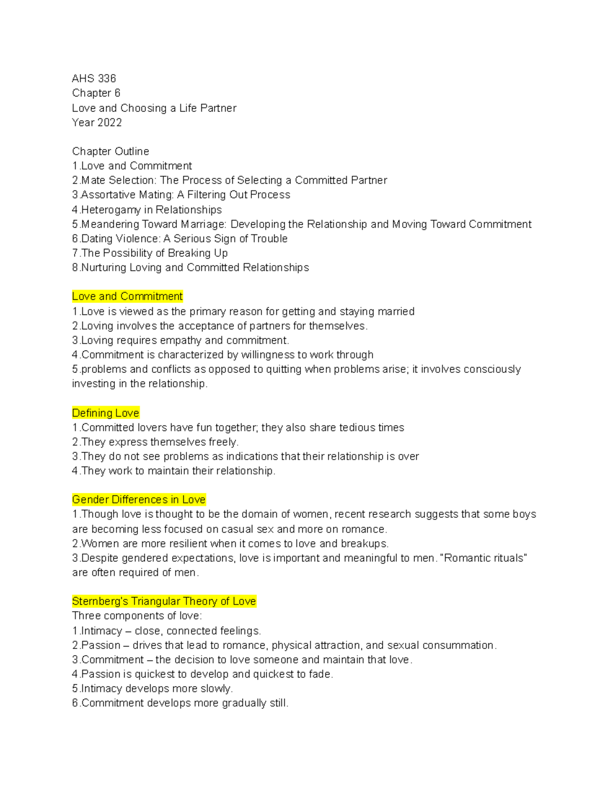 AHS 336 chapter 5 part 1 - POWERPOINT - AHS 336 Chapter 6 Love and ...