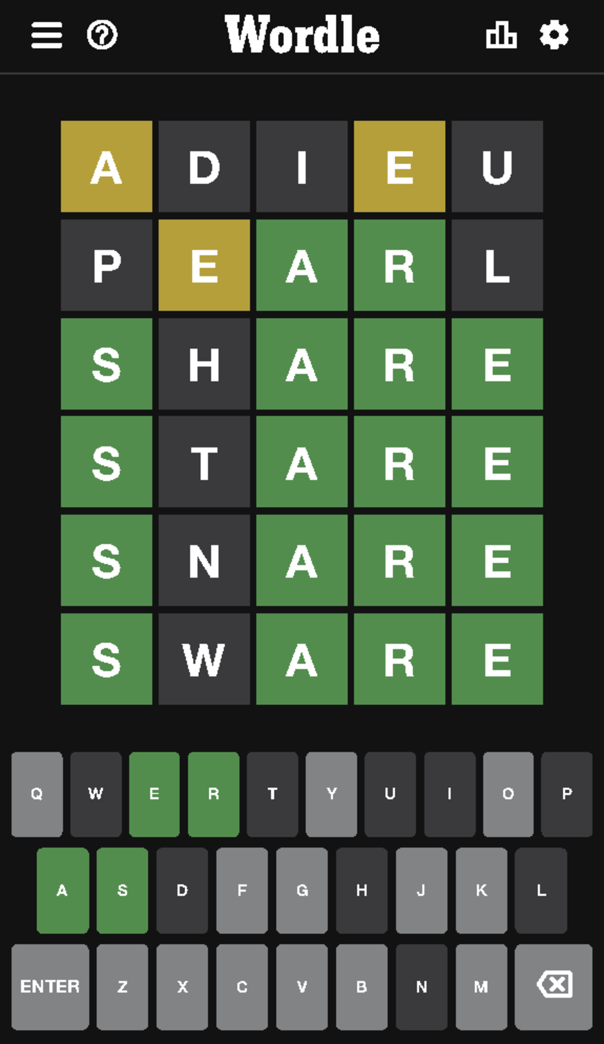 Wordle - The New York Times - Wordle A D I E U P E A R L S H A R E S T ...