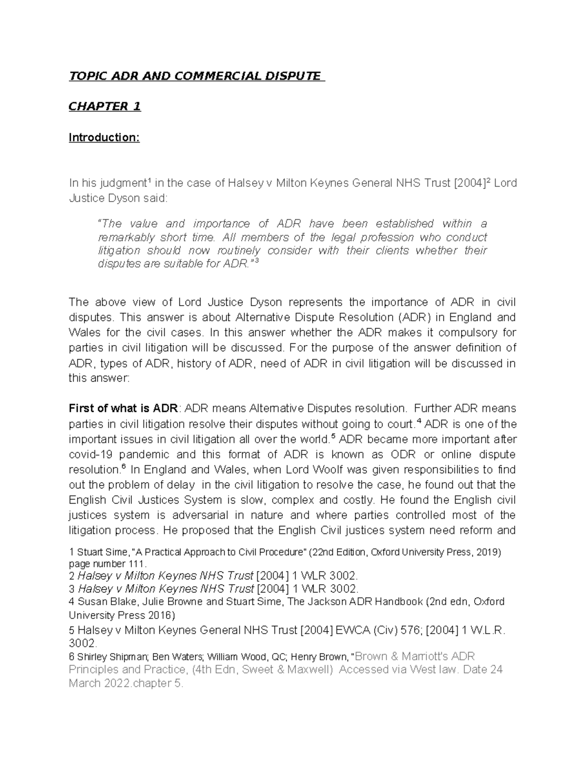 ADR in commercial cases - TOPIC ADR AND COMMERCIAL DISPUTE CHAPTER 1 ...