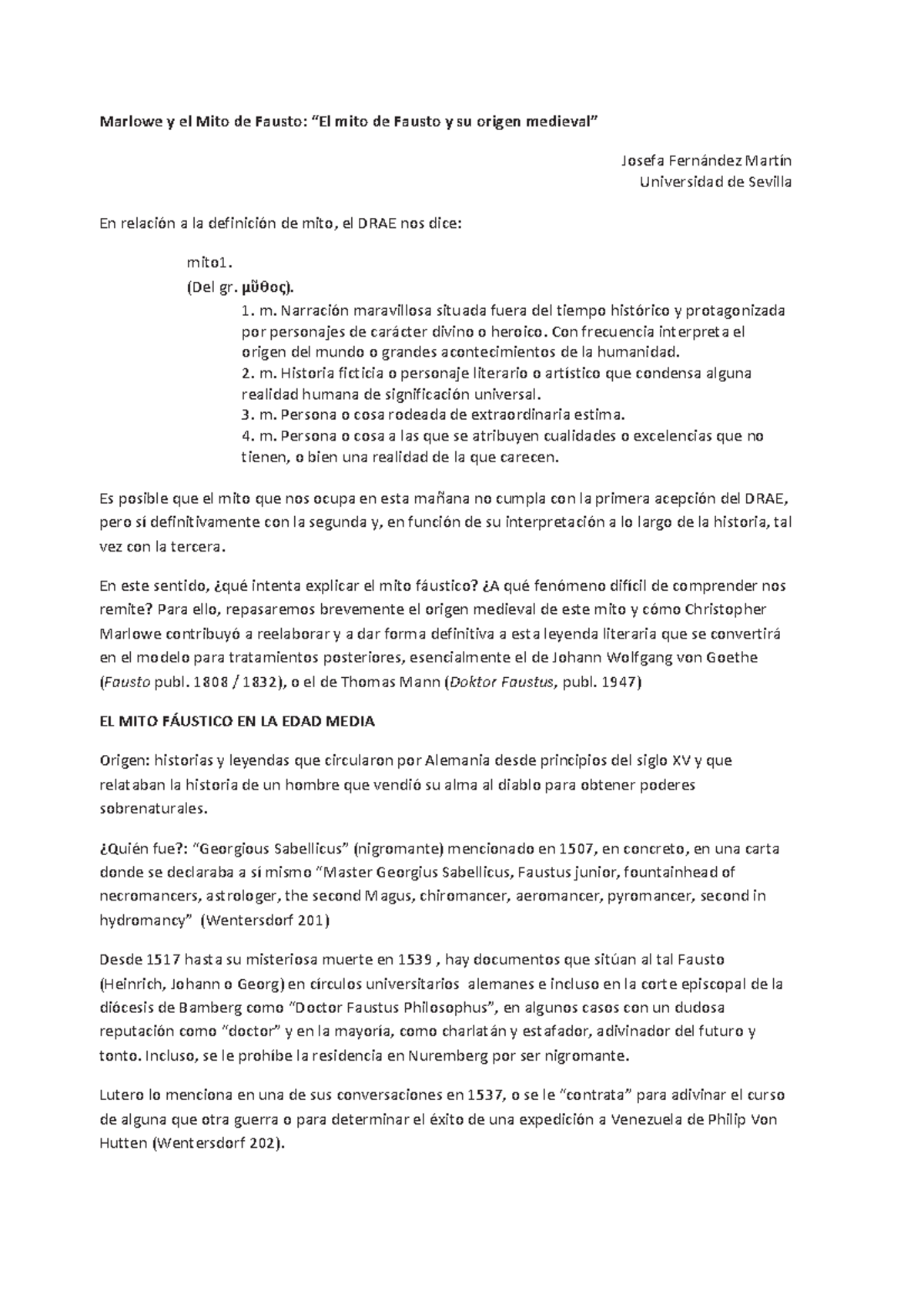 Resumen Fausto-PEPA Fernandez - Marlowe y el Mito de Fausto: “El mito de Fausto y su origen ...