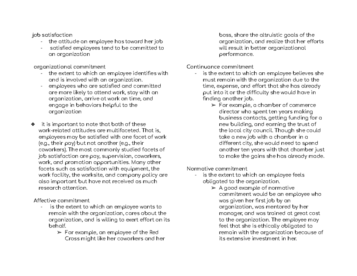 IOP - notes - job satisfaction - the attitude an employee has toward ...