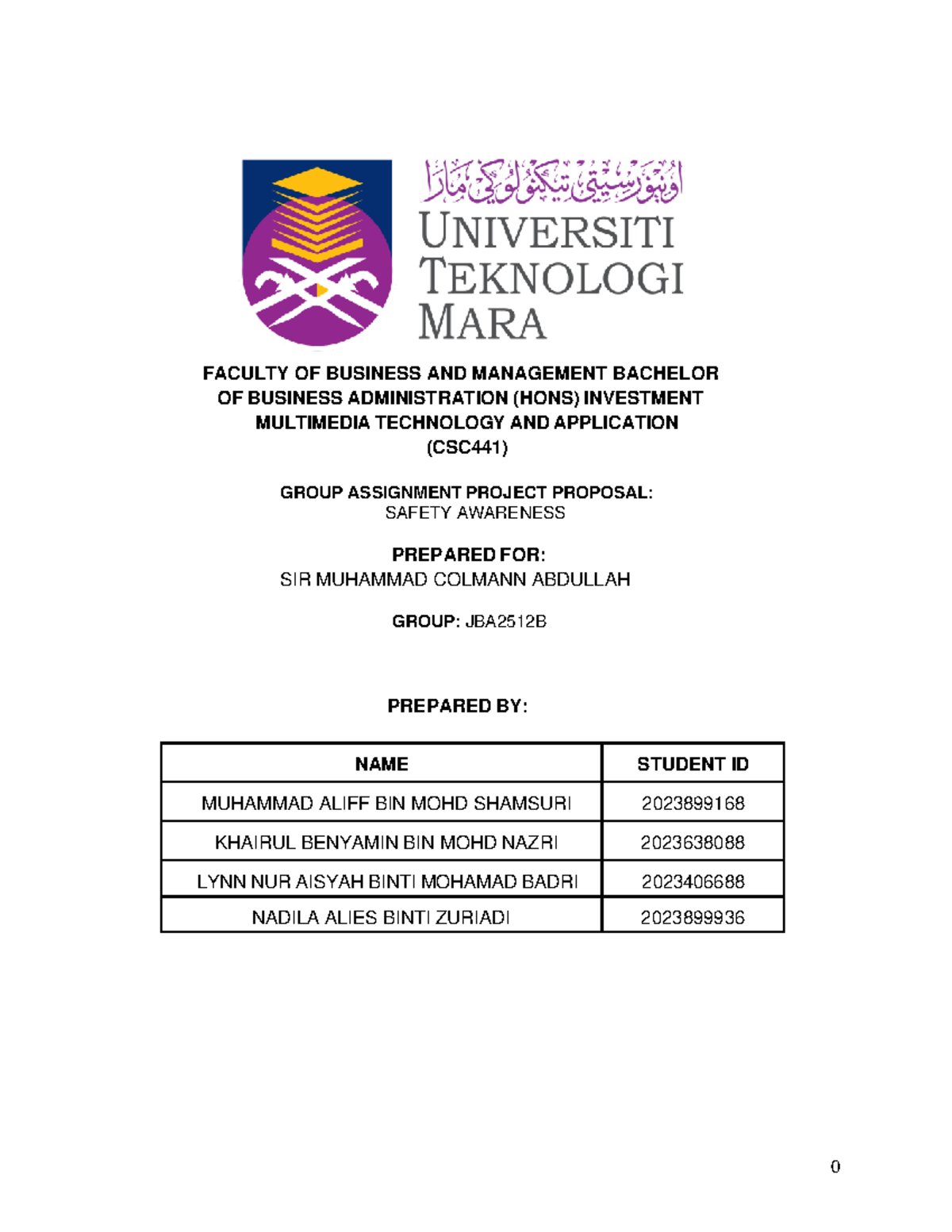JBA2512B Group Helmet Awareness - FACULTY OF BUSINESS AND MANAGEMENT ...